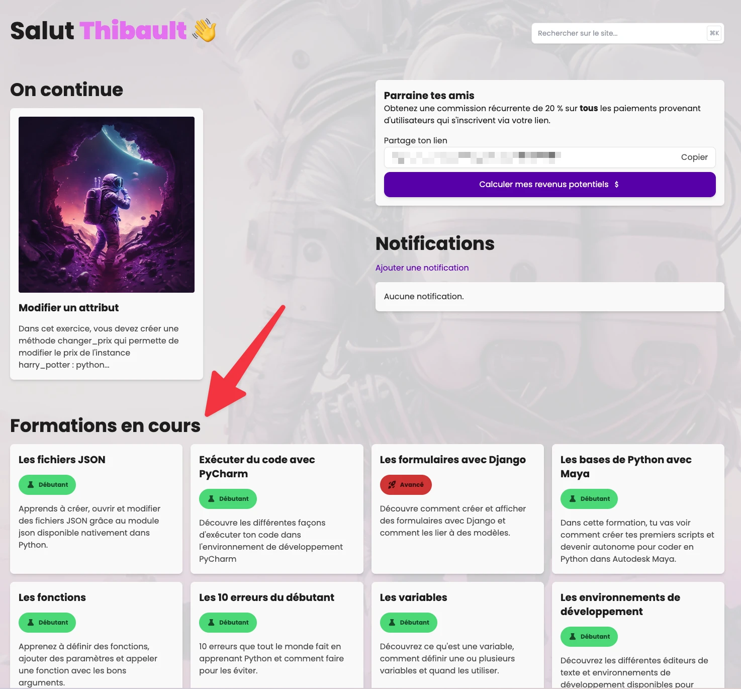 Comment voir mes formations en cours