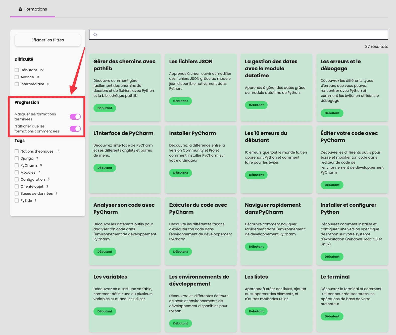 Comment voir mes formations en cours